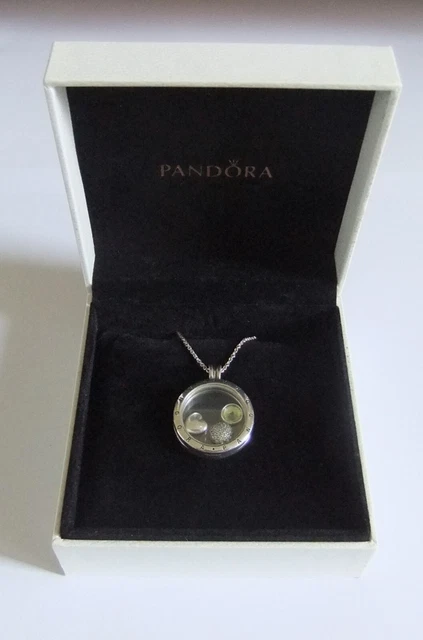 PANDORA STERLING SILVER LOCKET WITH 3 PETITE FLOATING CHARMS & 75cm ...