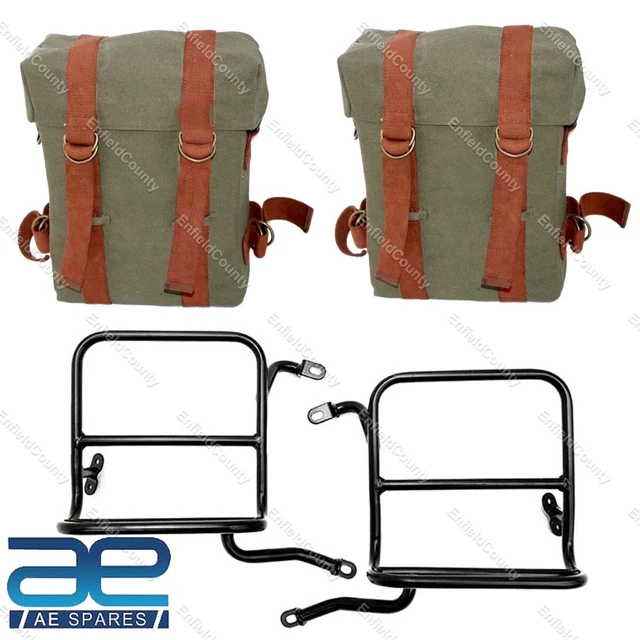FOR ROYAL ENFIELD Classic 350 500 Military Pannier Set +Green Bags ...