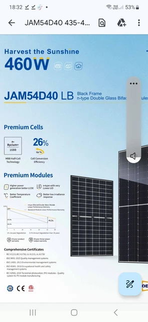 JA SOLAR JAM54D 455W Full Black N-Type Bifacial Double Glass Panel £73. ...