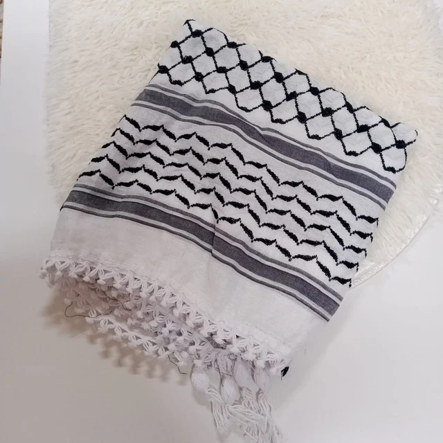 KEFFIYEH SHEMAGH SCARF All Original White & Black Arab Kufiya Arafat ...