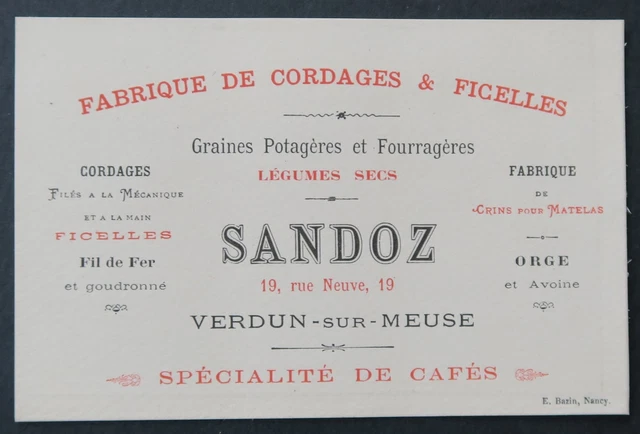 CARTE DE VISITE SANDOZ fabrique de cordage ficelle graine Café visit ...