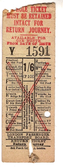 LONDON BUS/COACH TICKET: London Passenger Transport Board, return ½ ...
