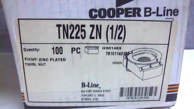 BOX OF 100 Cooper B-Line Zinc Plated Twirl Nut Tn225 Zn (1/2) New ...