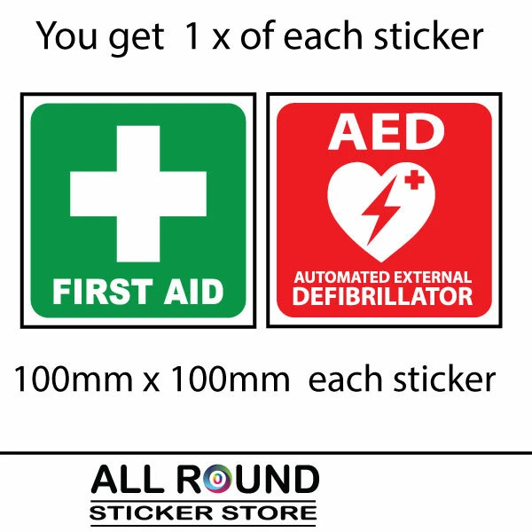 FIRST AID STICKER AED Automated external defibrillator sticker warning ...
