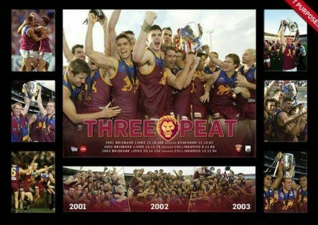 BRISBANE LIONS THREE-PEAT Premiers Framed Poster Voss Brown Afl ...