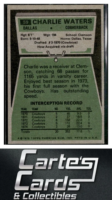 CHARLIE WATERS 1975 Topps #59 Dallas Cowboys recrue RC EUR 5,48 ...
