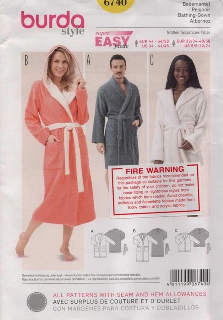 BURDA SEWING PATTERN 6740 Dressing Gown Sewing Pattern Size US 6-24 EUR ...