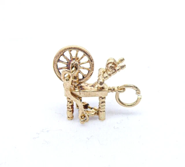 9CT GOLD CHARM Spinning Wheel Vintage Dangle Hallmarked Traditional ...