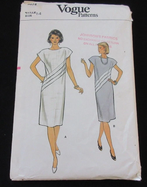 VINTAGE~VOGUE PATTERN 8674~MISSES STRAIGHT DRESS~TUCK INSET DETAIL~S14 ...