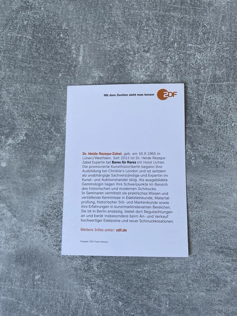 DR. HEIDE REZEPA Zabel Handsignierte Autogrammkarte Bares für Rares ZDF ...