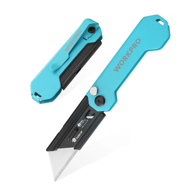 WORKPRO MINI FOLDING Utility Knife EDC Box Cutter Quick Change Blade ...