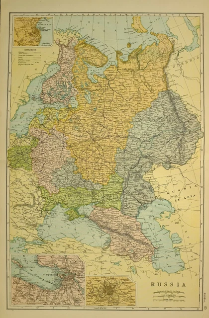 1912 GRANDE MAPPA Antica Russia Transcaucasia Crimea st Petersburg ...