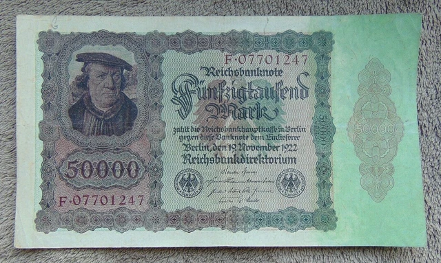 GELDSCHEINE, BANKNOTEN, REICHSBANKNOTE über Fünfzigtausend Mark 1922 ...