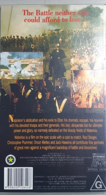 WATERLOO VHS TAPE Rating G War Action & Adventure PAL Rod Steiger ...