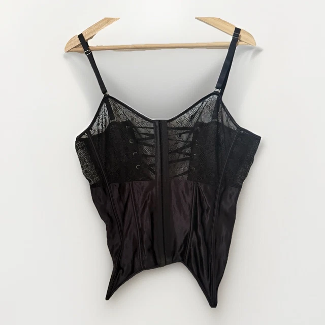 ACELANDY Y2K SHEER Floral Lace Mesh Black Gothic Witchy Corset Size 2XL ...
