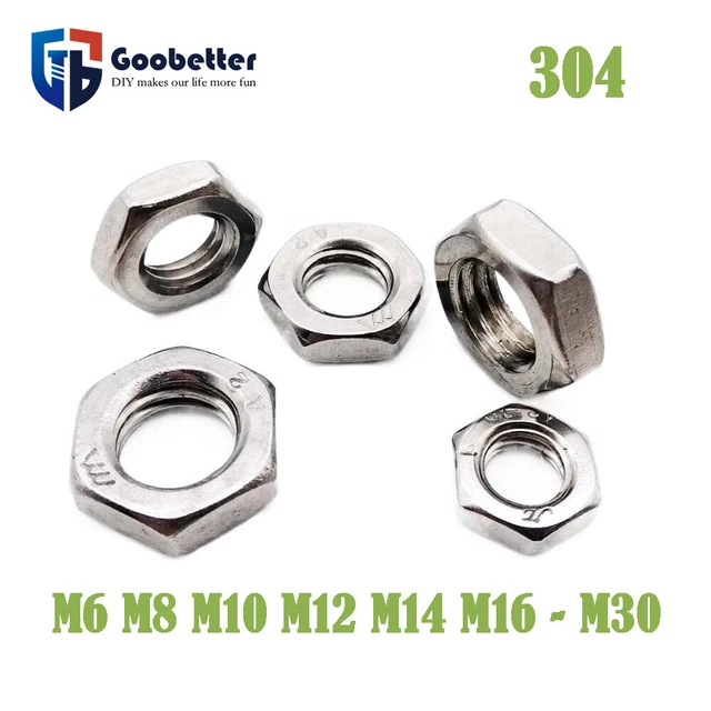 M6 M8 M10 M12 M14 M16 M18 M20 - M30 304 Stainless Steel Hex Hexagon Jam ...