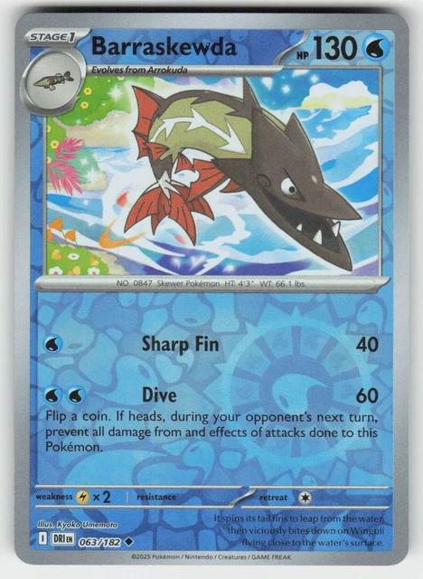 BARRASKEWDA 063/182 REVERSE Holo Uncommon Destined Rivals Pokemon NM $3 ...