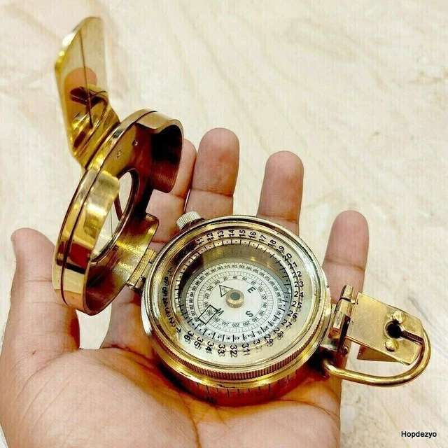 MILITARY VINTAGE NAUTICAL Compass Brass WWII Military Pocket Compass ...