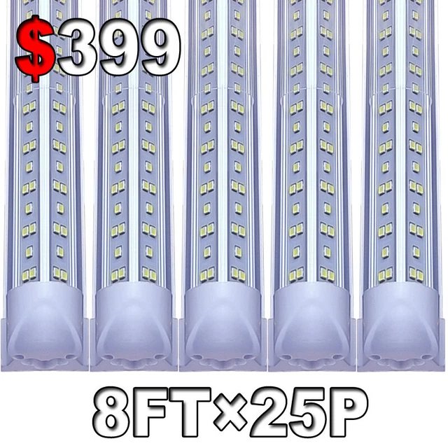25/PACK 8FT LED Tube Light 144W LED Shop Warehouse Light Fixture Garage ...