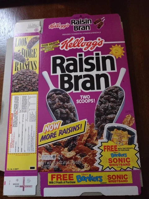 1993 KELLOGGS RAISIN Bran-empty cereal box NEW unused ~Bonkers Sonic ...