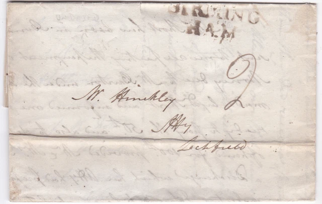 CIRCA 1780S 2/LINE BIRMINGHAM NAME-STAMP ON LETTER TO LICHFIELD £10.00 ...