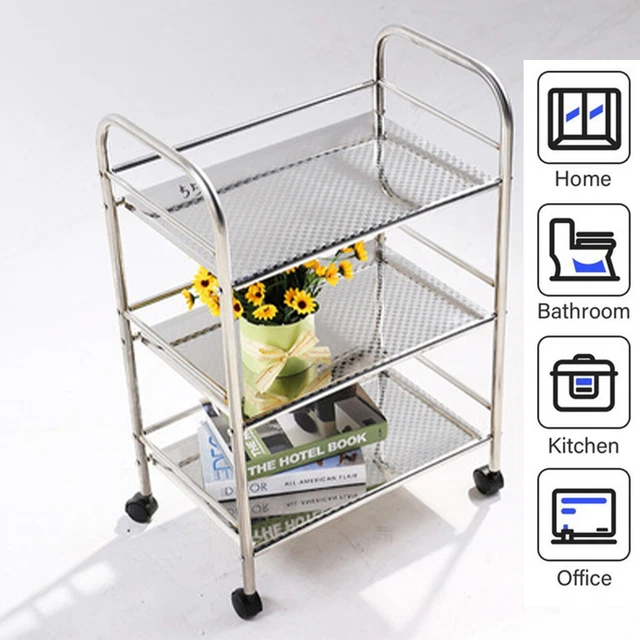 3-TIER STAINLESS STEEL KITCHEN Trolley Cart Microwave Oven Rack Utility ...