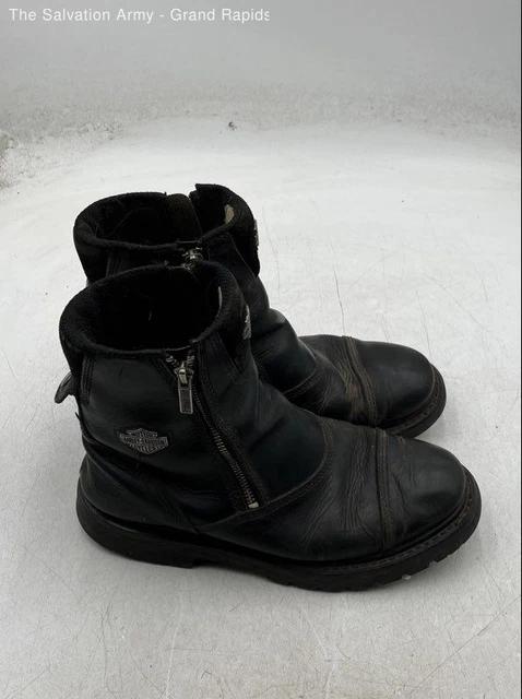 HARLEY-DAVIDSON MENS BLACK Leather American Zip-Up Biker Boots Size ...