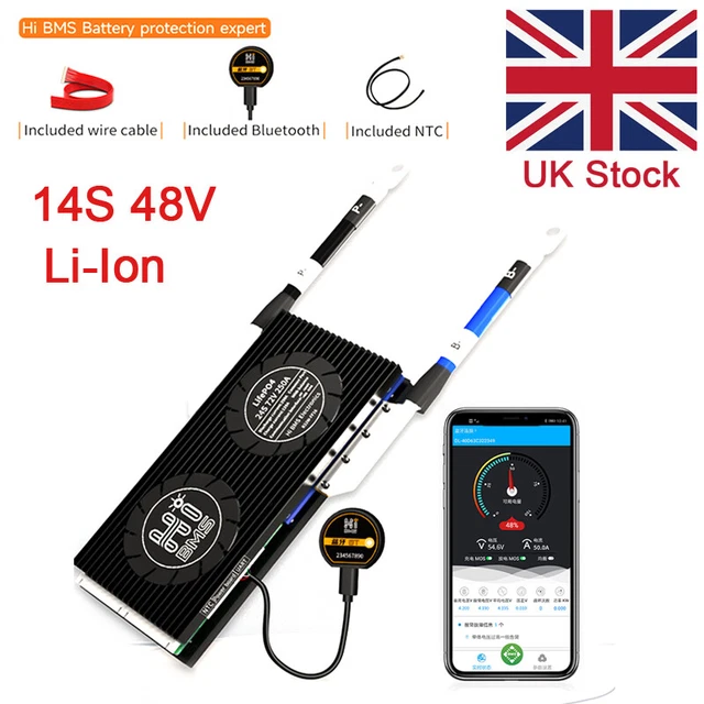 14S 48V 100A Li-Ion Smart BMS Battery Same Port w/ Balance + Bluetooth ...