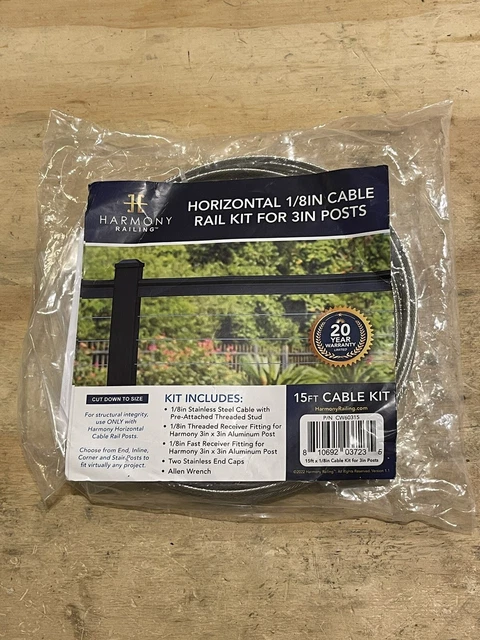 HARMONY RAILING: 15FT HORIZONTAL 1/8IN CABLE RAIL KIT FOR 3IN POSTS ...