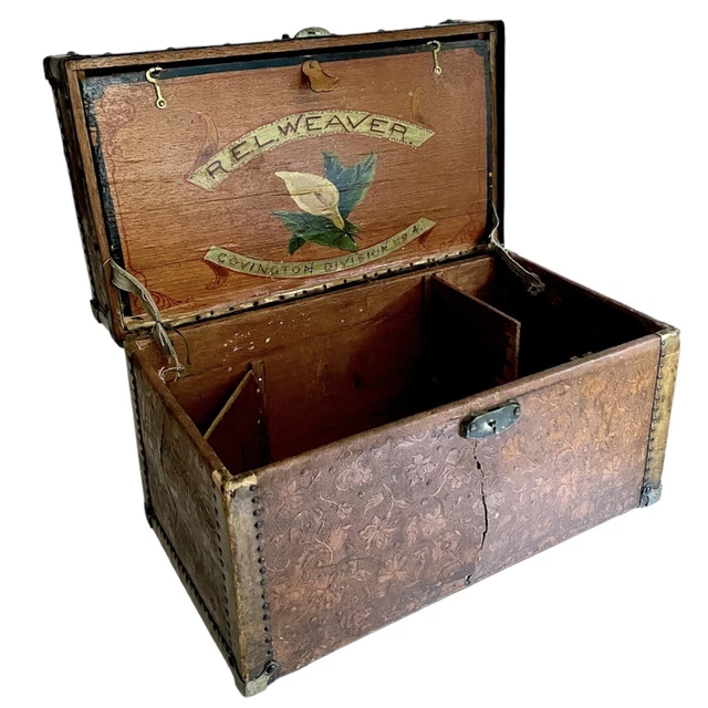 ANTIQUE WOODEN STEAMER Trunk Pirate Chest Flat Top Victorian 1800s ...