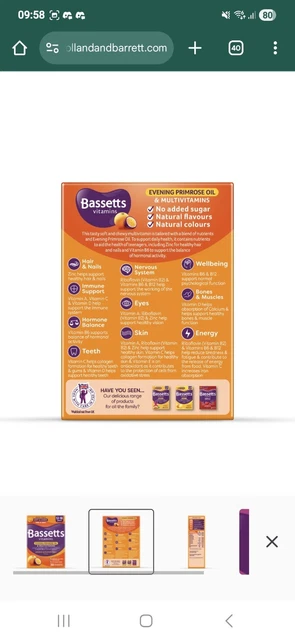 BASSETTS VITAMIN 12-18 Year Primrose Oil Orange Passion Fruit Flavour ...