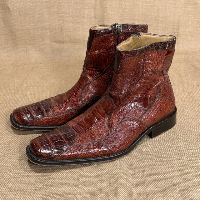 DAVID EDEN BOOTS Mens 9 Brown Crocodile Ostrich Leather Ankle Zip 2610 ...