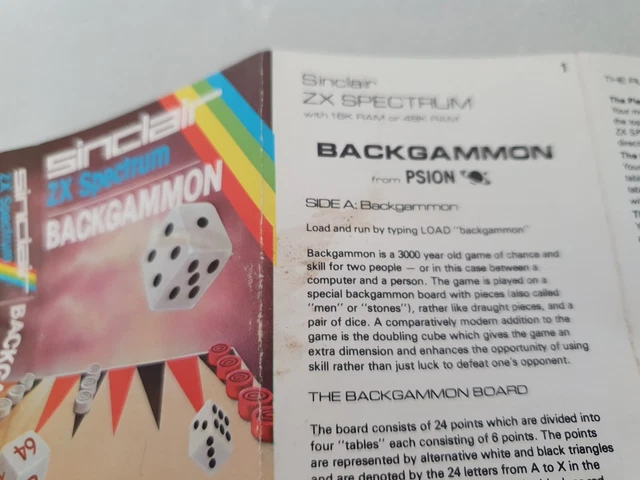 GIOCHI DI BACKGAMMON Sinclair Research Sinclair ZX Spectrum F1 EUR 4,64 - PicClick IT
