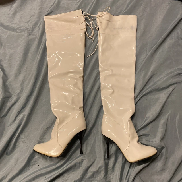 THIGH HIGH WHITE Patent Boots 39 Uk5 £6.00 - PicClick UK