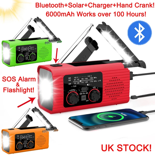 EMERGENCY WIND UP Radio Hand Crank Solar AM/FM Power Bank Charger LED ...