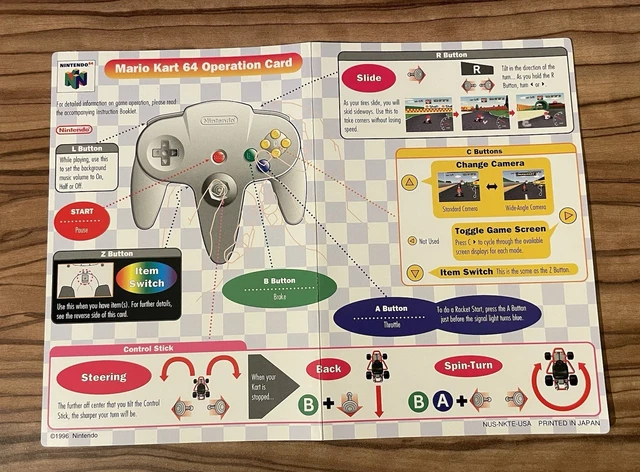 MARIO KART NINTENDO 64 N64 Operation Card Box Insert Leaflet 1996 NUS ...