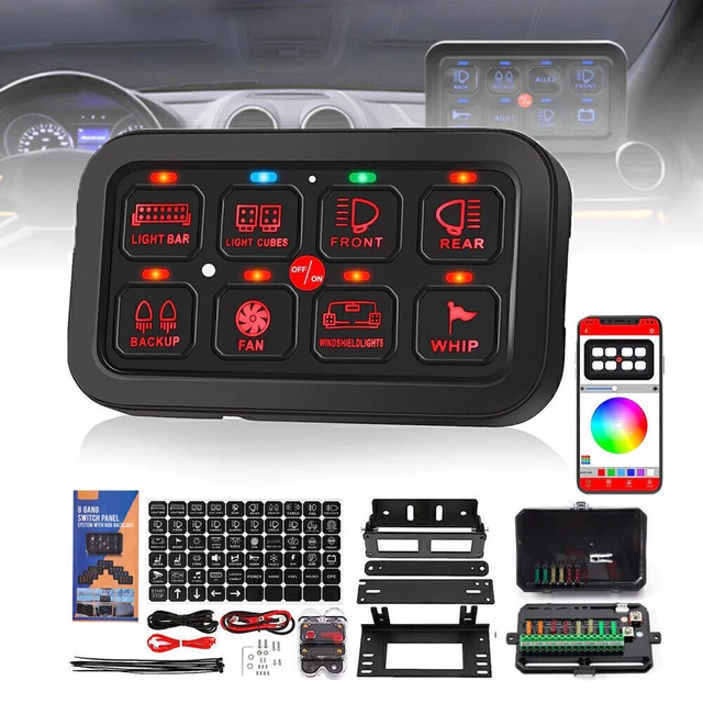 8 GANG RGB Switch Panel LED Light APP Control Circuit Breaker Box 12V ...