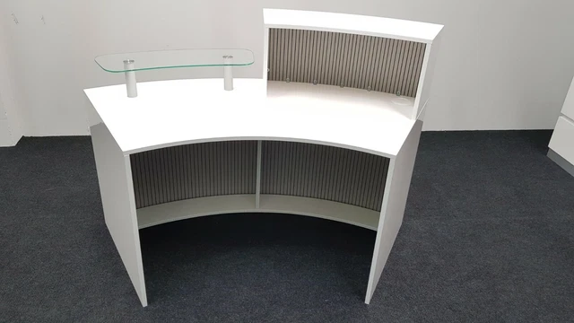 WHITE RECEPTION DESK Curved Office Table Reception Counter Stand Shelf ...