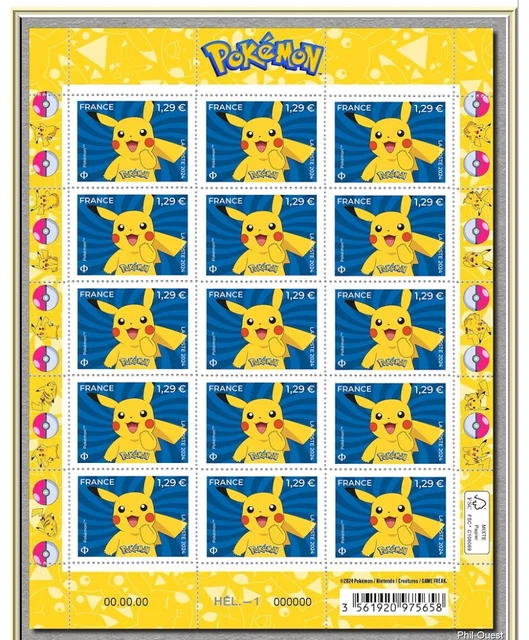 FRANCE SHEET 15 Stamps Pokemon Editions Pikachu 2024 Nine very rare EUR ...