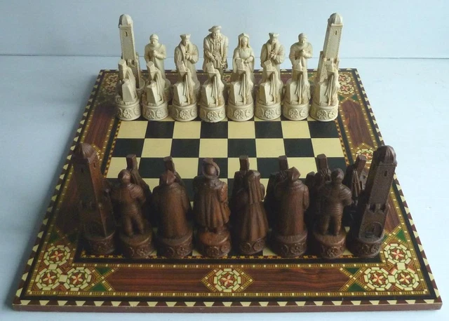 HENRY VIII CRUSHED Marble Stone Chess Set & Wooden Board,Chess Baron £ ...