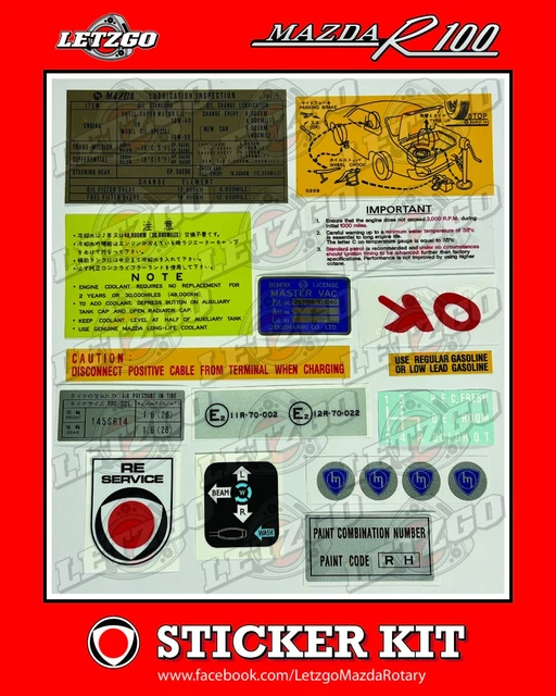 MAZDA R100 STICKER Kit 10a Rotary Vinyl Decal Car Stickers Familia ...
