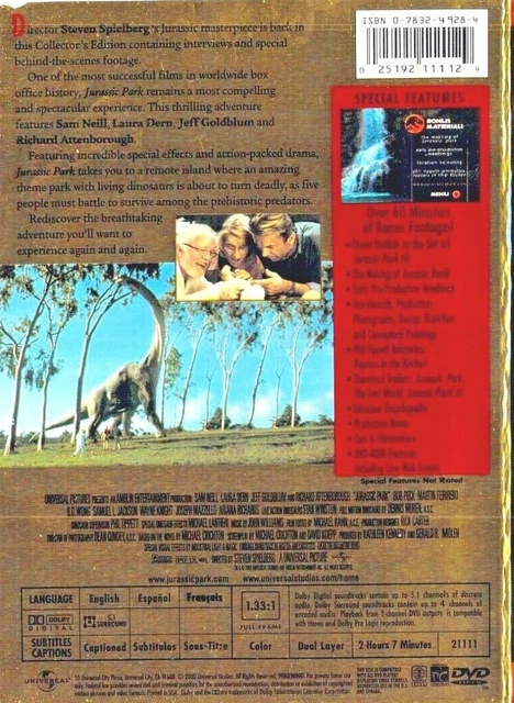 JURASSIC PARK (DVD, 2000, Collectors Edition Full Frame) Laura Dern ...