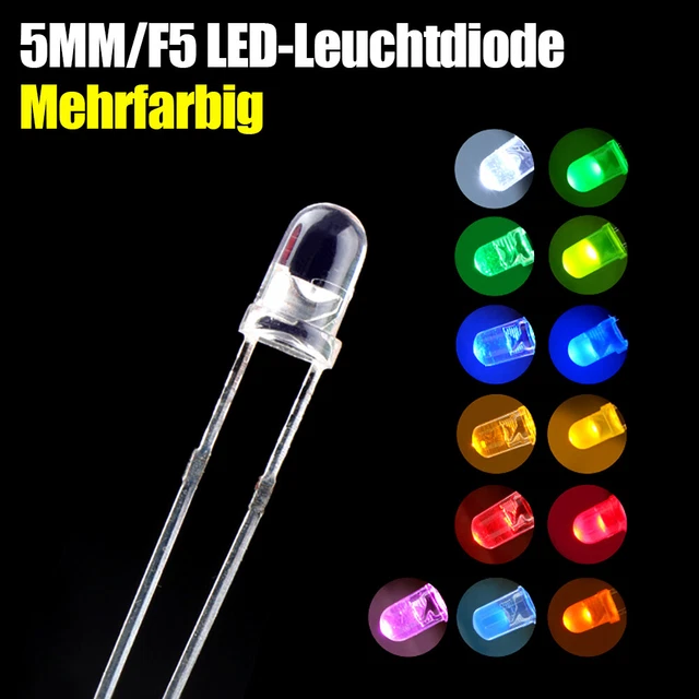 LED DIODE ROT Blau Grün Weißes 5MM/F5 Licht Leuchtdiode Elektronik 10 ...
