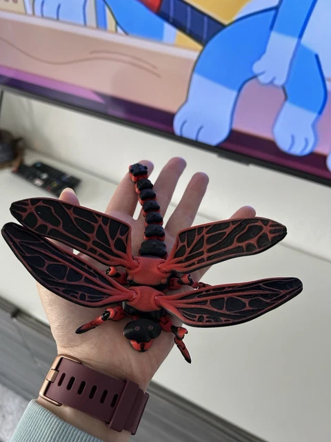 3D PRINTED MODEL Creature Dragonfly Multi Coloured Poseable Articulated ...