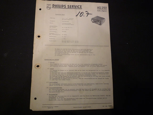 ORIGINAL SCHALTPLAN SERVICE Manual Philips AG 2101 EUR 12,50 - PicClick DE