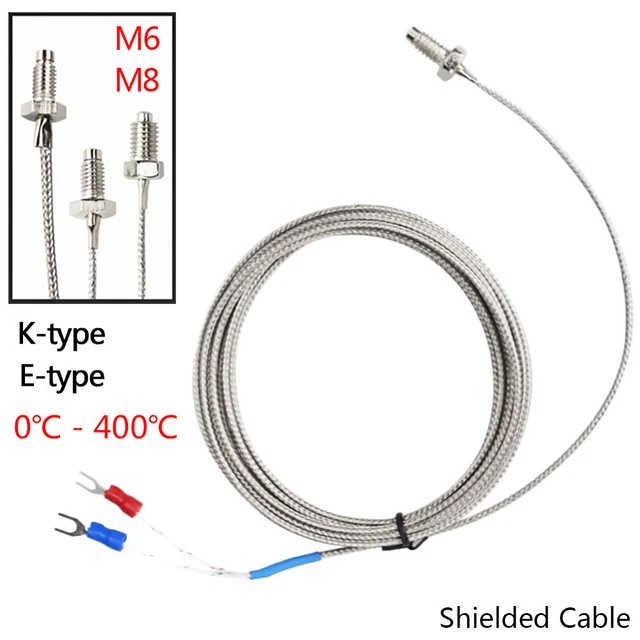 M6 M8 THREADED Temperature Sensor E-type K-type Thermocouple Probe ...
