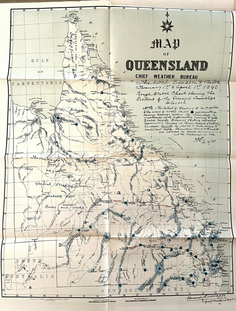 ORIGINAL LARGE SCALE Colored Map Queensland Floods of 1890 $39.00 ...