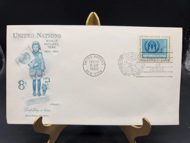 UNITED NATIONS WORLD Refugee 8 Cent Stamp 1959 First Day of Issue ...