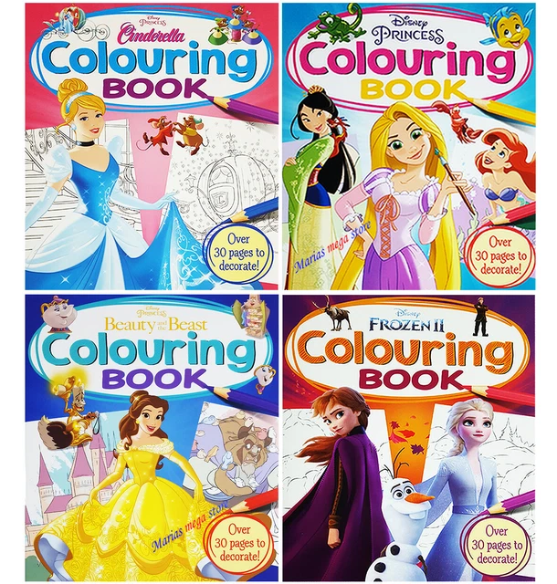 GIRLS COLOURING BOOKS Book DISNEY PRINCESS CINDERELLA FROZEN BEAUTY ...