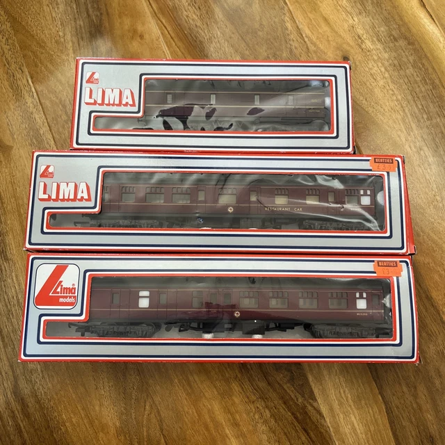 3 LIMA MK1 BR Maroon Coaches, Including Restaurant Car Boxed new old ...